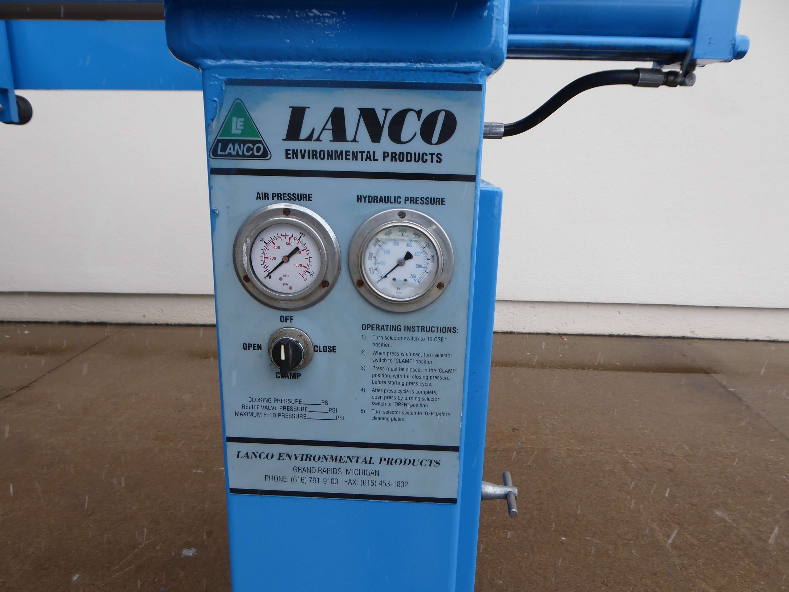 Lanco 5 Cu' Air/Hydraulic Filter Press FP2534 - Lanco Corporation ...