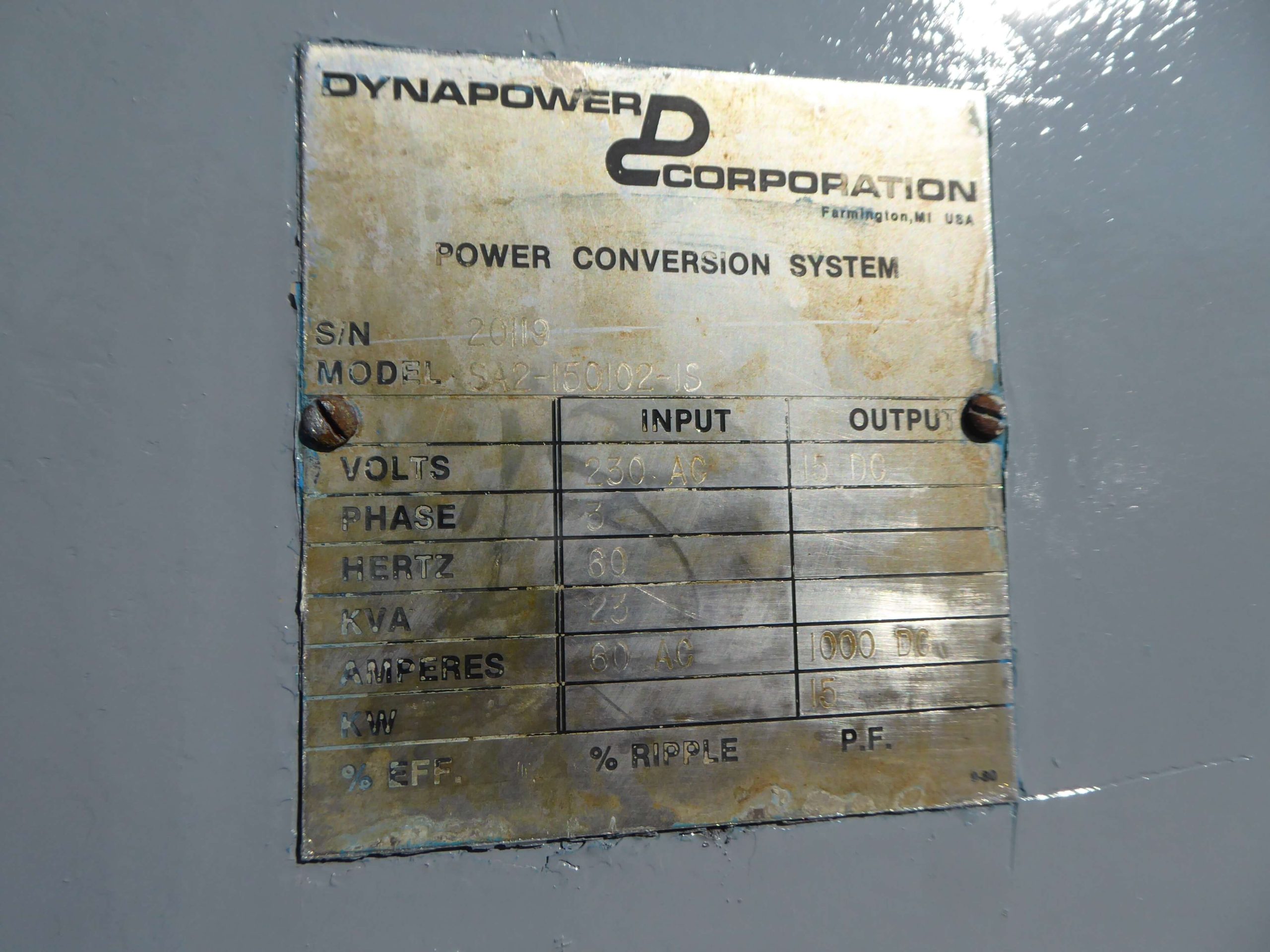 1000 Amp Dynapower 0-15 Volt Rectifier R3272 - Lanco Corporation | Used ...