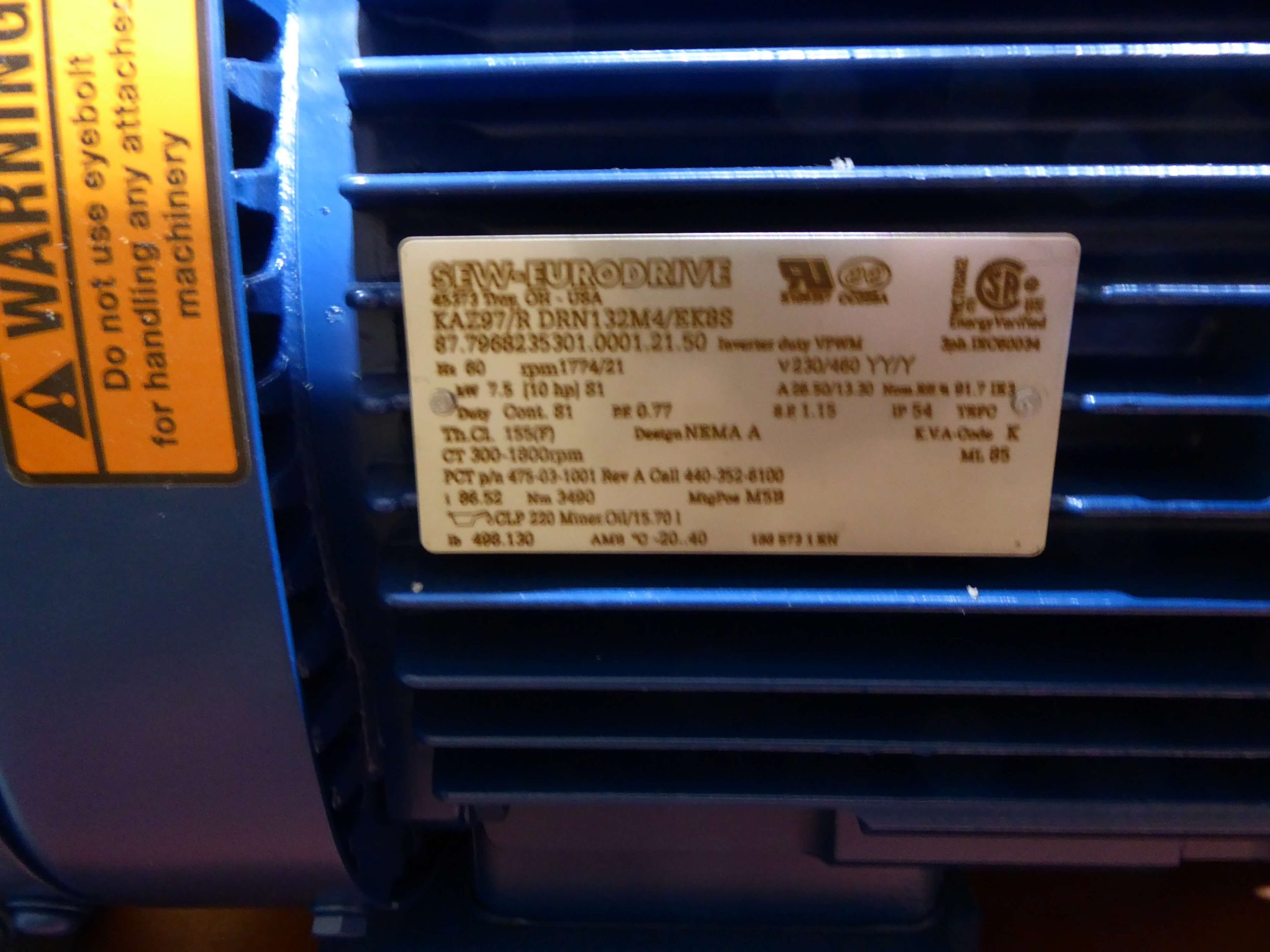 Sew-Eurodrive 460 Volt Gear Drive for Chain on Edge Conveyor M3951 ...