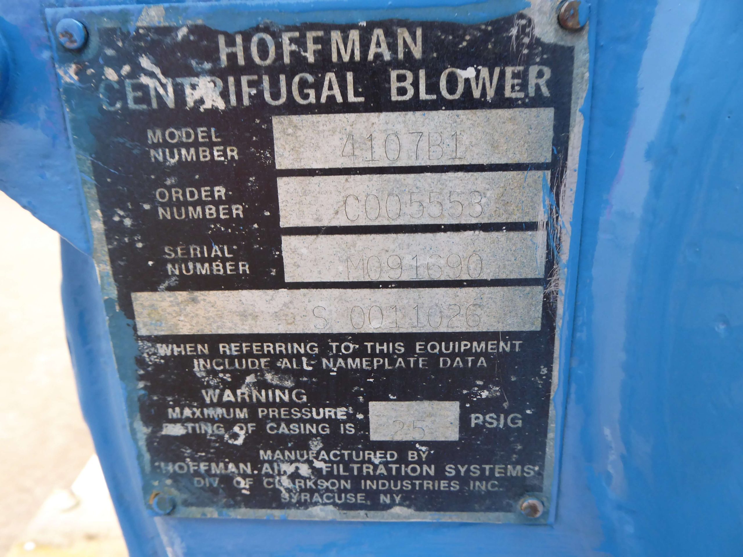 Hoffman 7.5 HP Steel Agitation Blower AA2246 - Lanco Corporation | Used ...