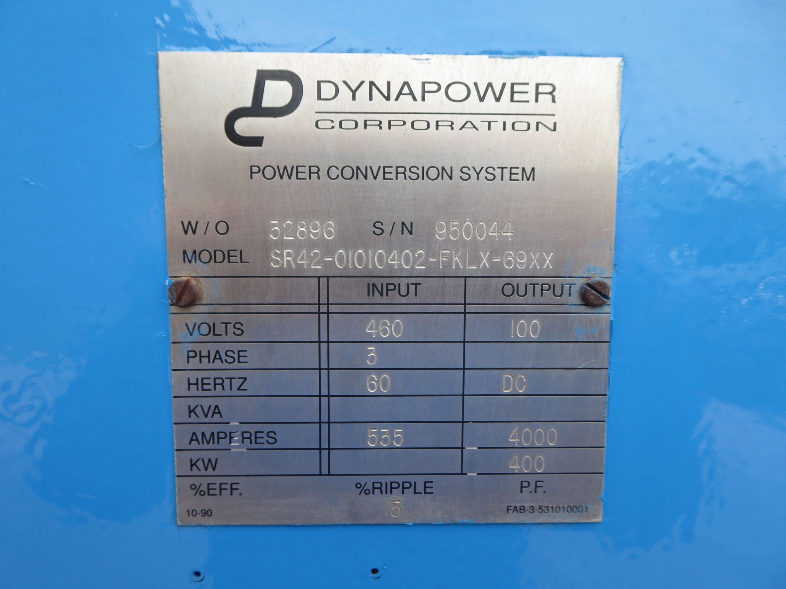 4000 Amp Dynapower 100 Volt Rectifier R3313 - Lanco Corporation | Used ...