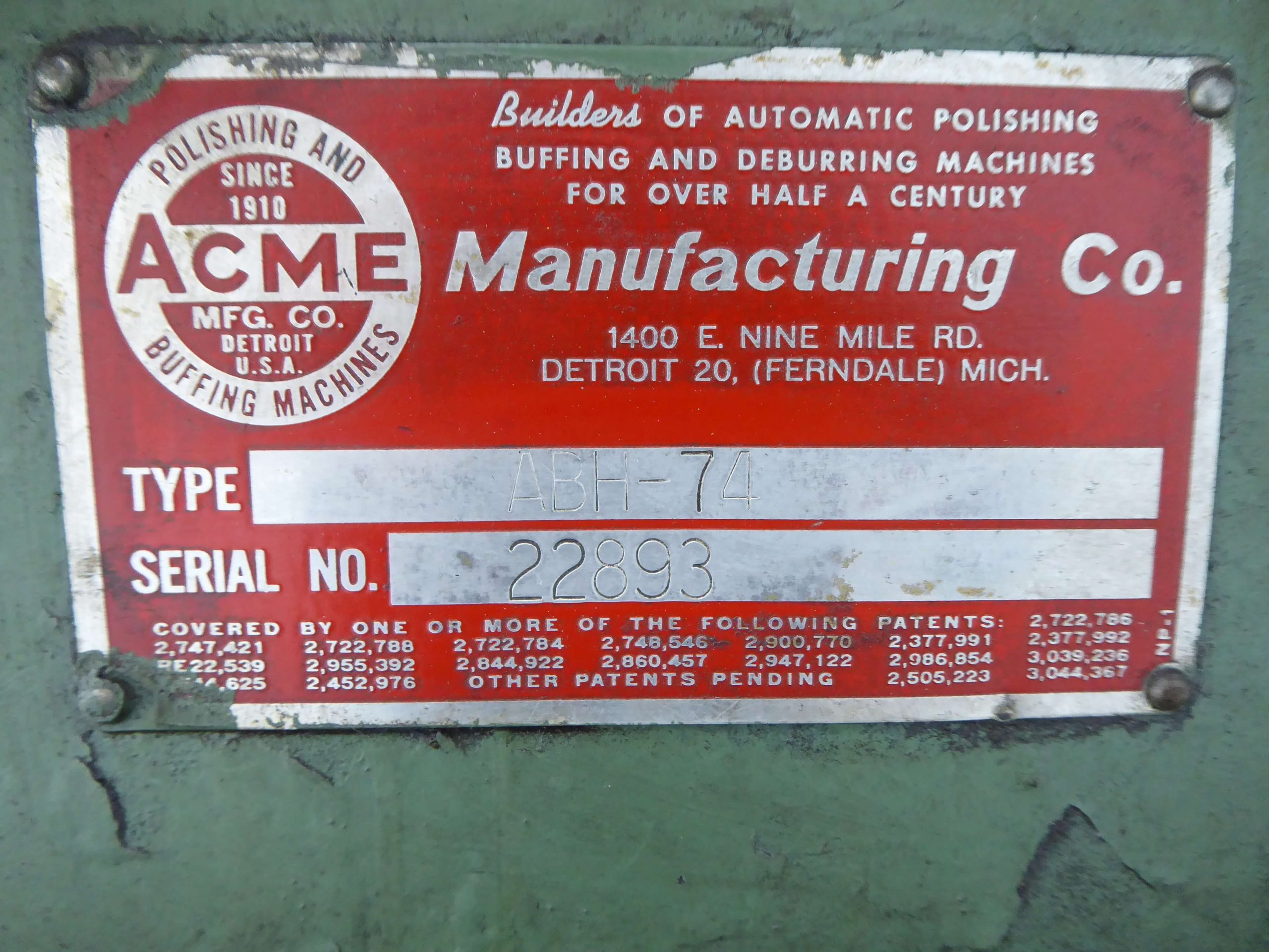 Acme Model ABH-74 Belt Sander V2145 - Lanco Corporation | Used Industrial Equipment