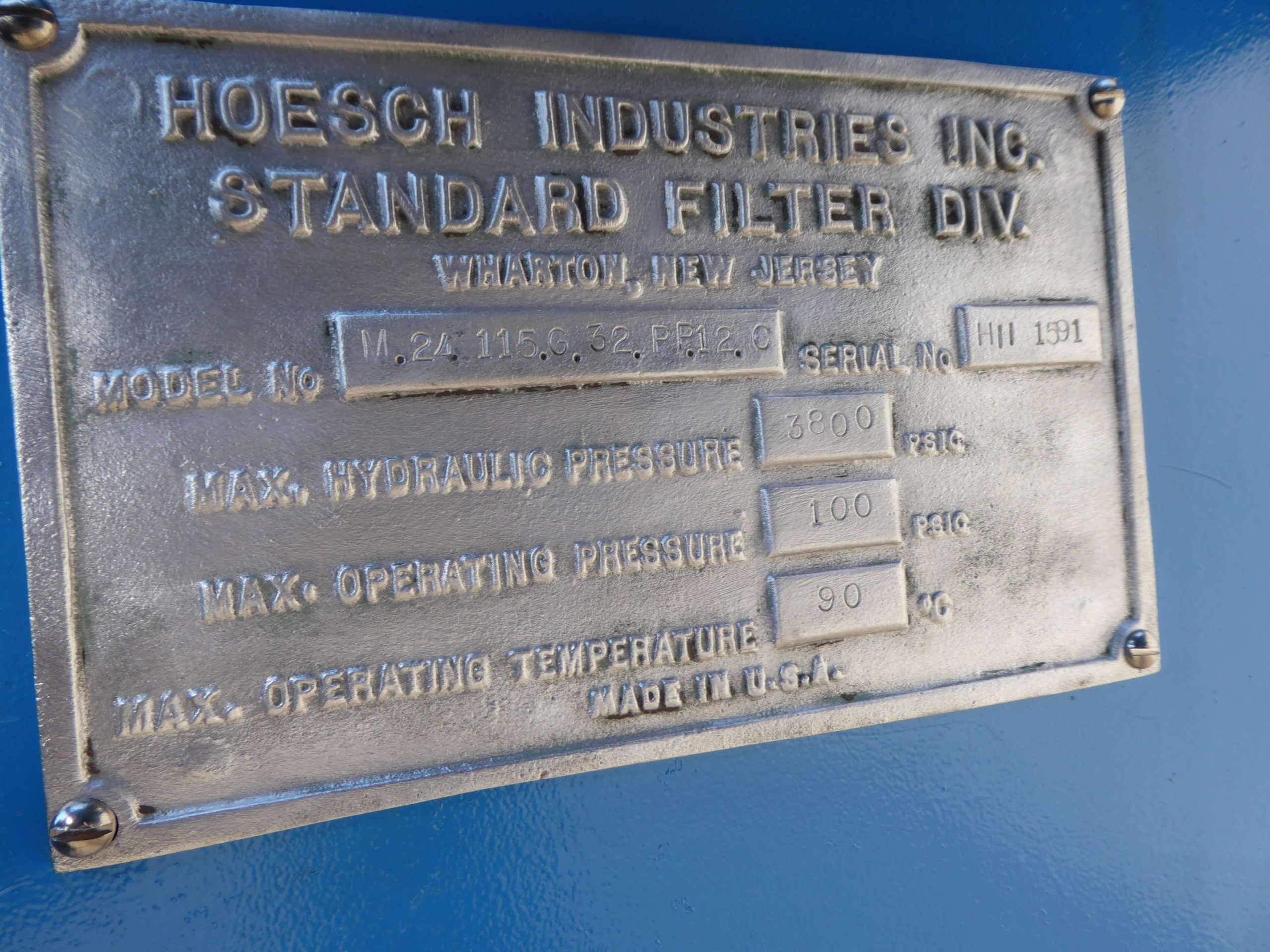 Hoesch 6 Cu' Air/Hydraulic Filter Press FP2593 - Lanco Corporation ...