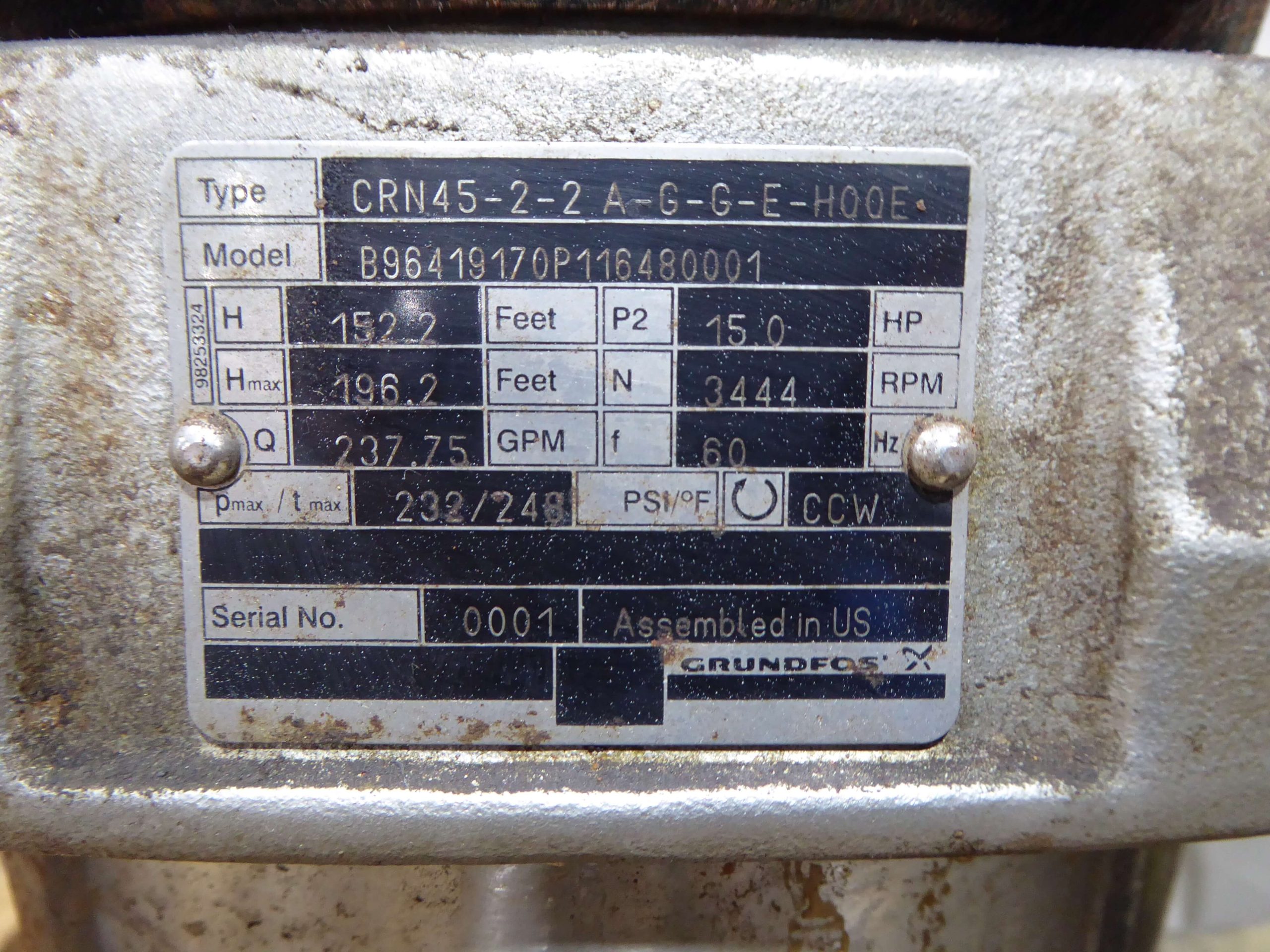 Grundfos 15 HP 3" Inlet 3" Outlet Centrifugal Pump CP2325 - Lanco Corporation | Used Industrial ...