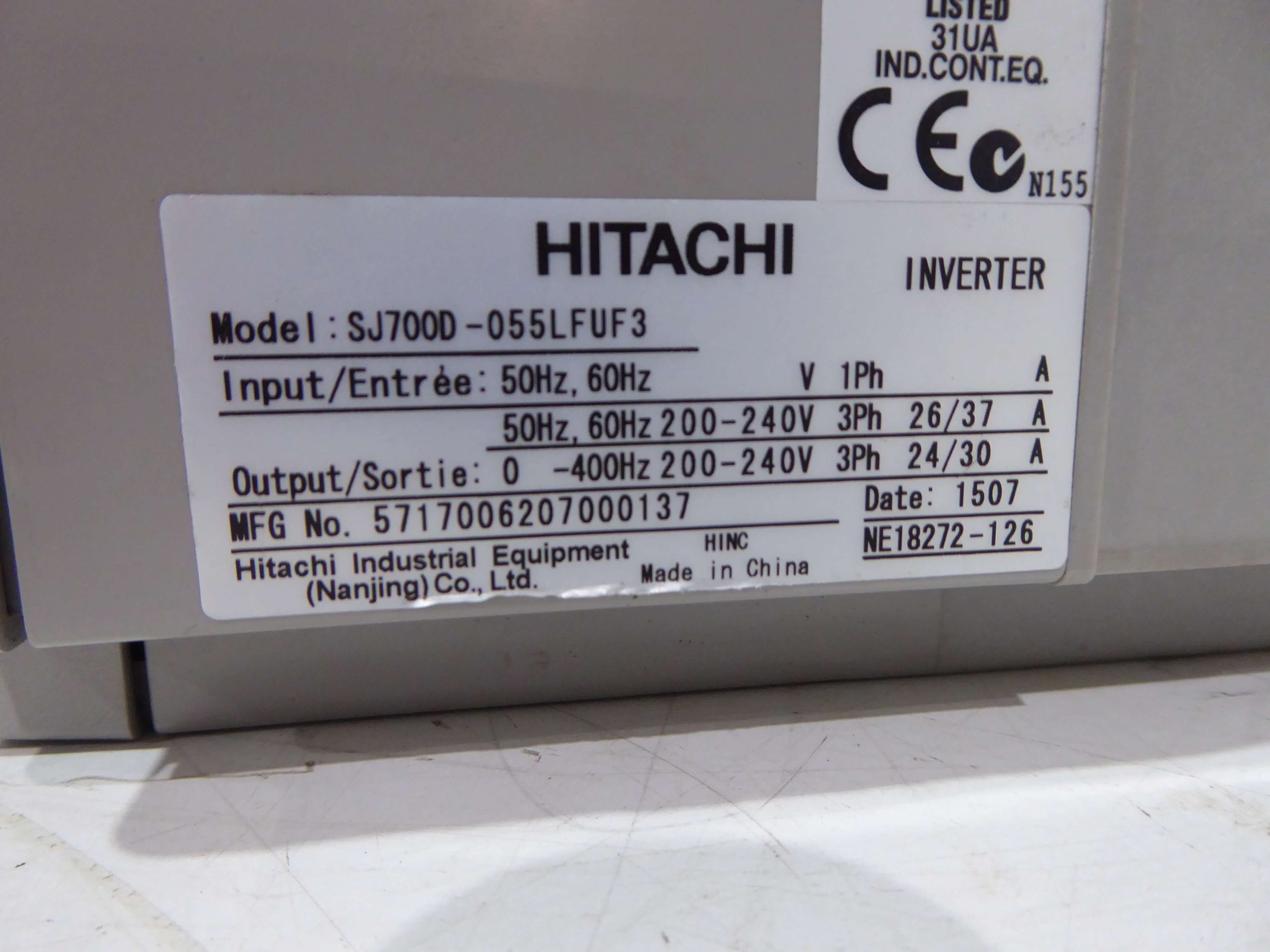 Hitachi Model SJ700D-055LFUF3 240 Volt AC Drive EE2236