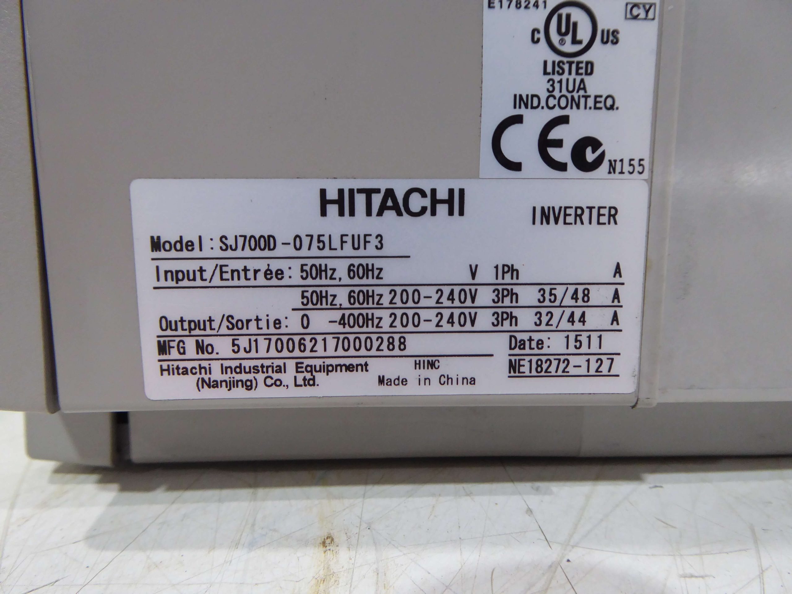 Hitachi Model SJ700D-055LFUF3 240 Volt AC Drive EE2237 - Lanco Corporation | Used Industrial ...