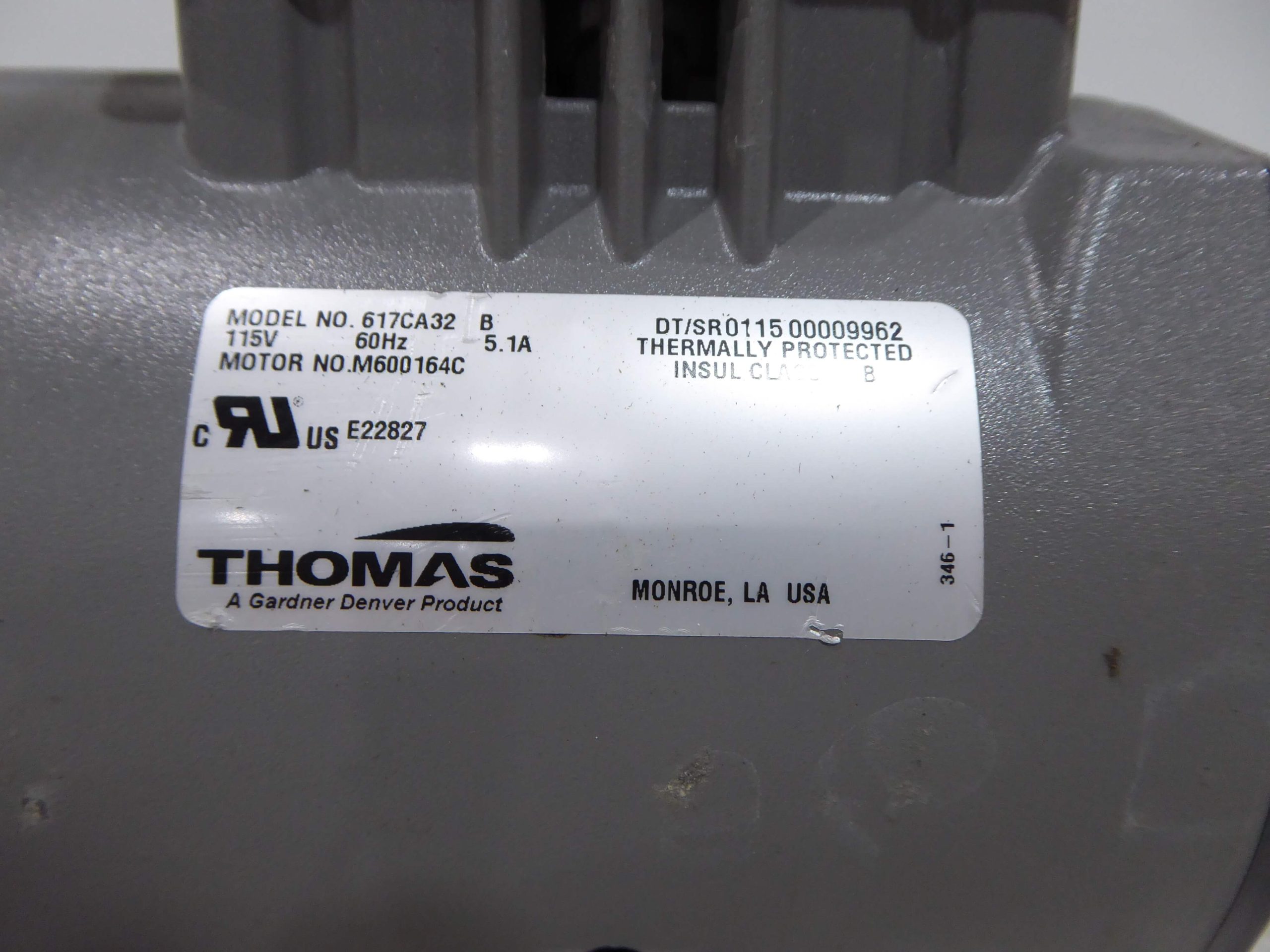Thomas Model 617CA32 Vacuum Pump M4014 - Lanco Corporation | Used ...