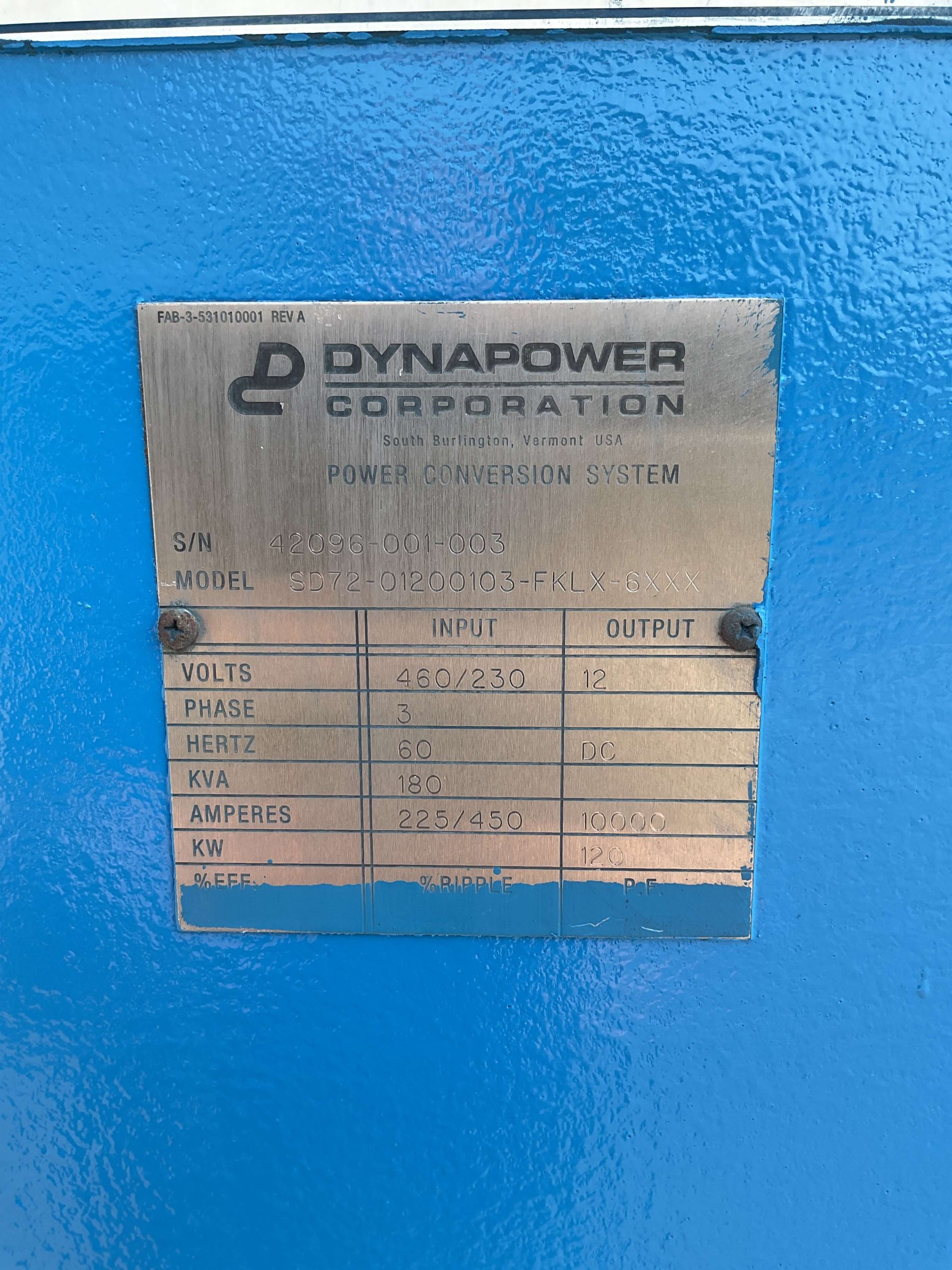 10000 Amp Dynapower 12 Volt Rectifier R3345 - Lanco Corporation | Used ...