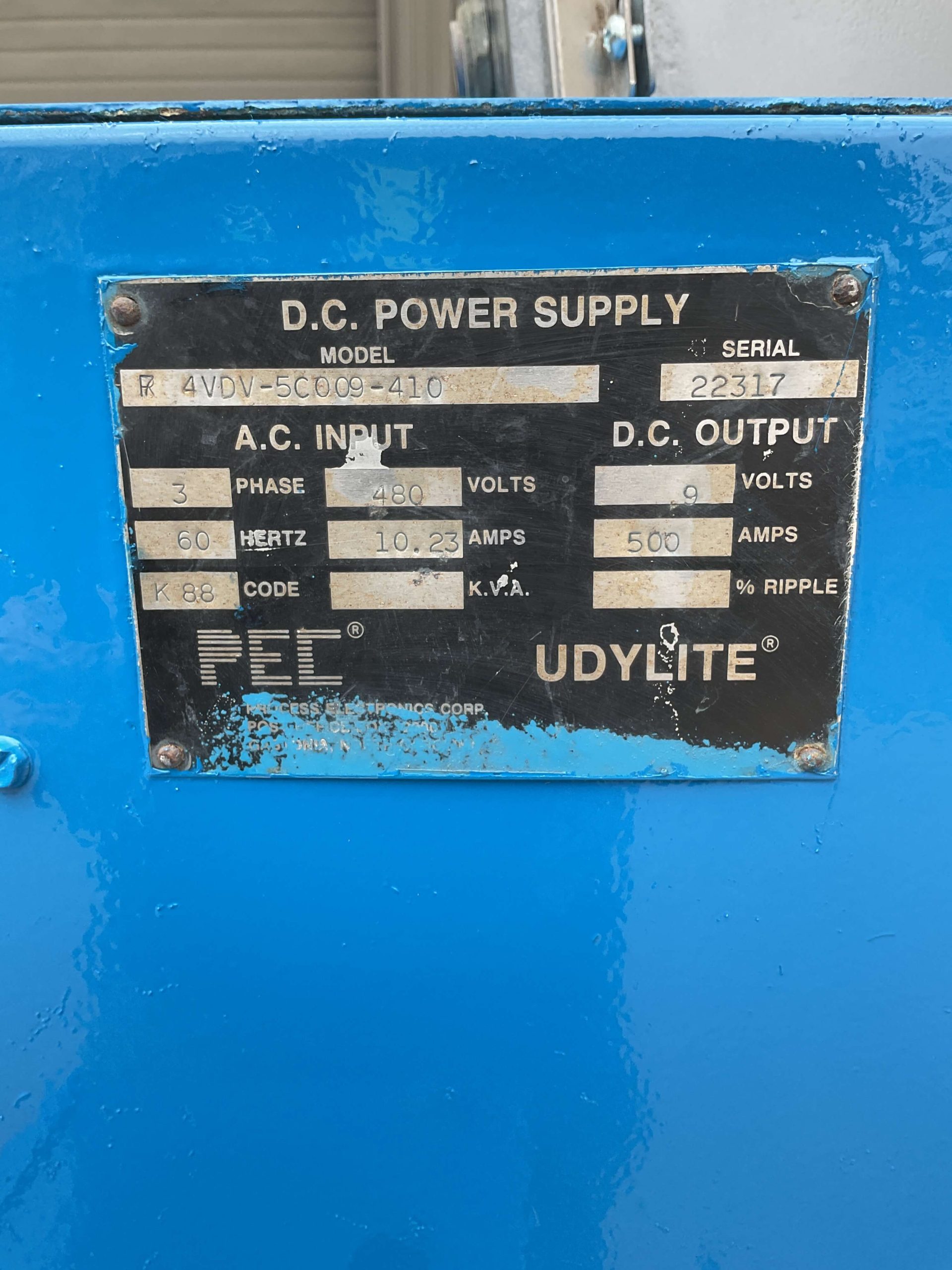 500 Amp PEC/Udylite 9 Volt Rectifier R3353 - Lanco Corporation | Used ...
