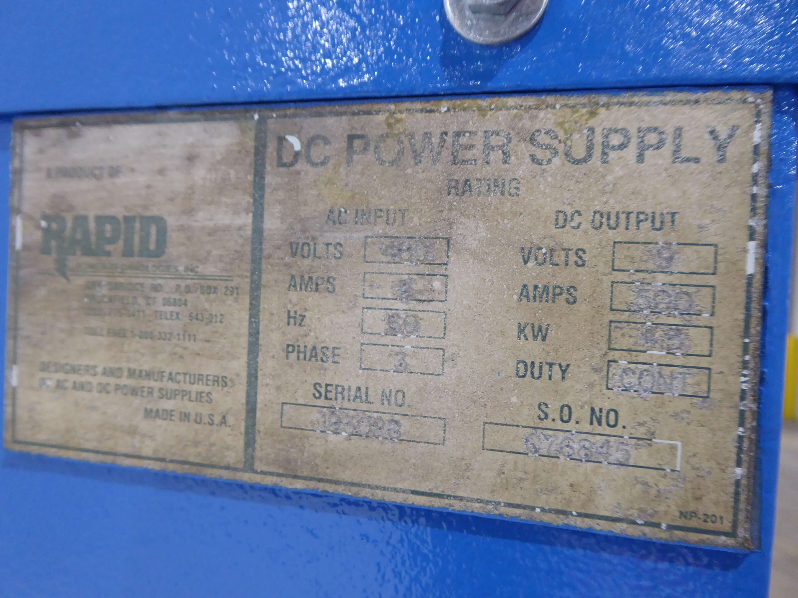 500 Amp Rapid 9 Volt Rectifier R3356 - Lanco Corporation | Used ...