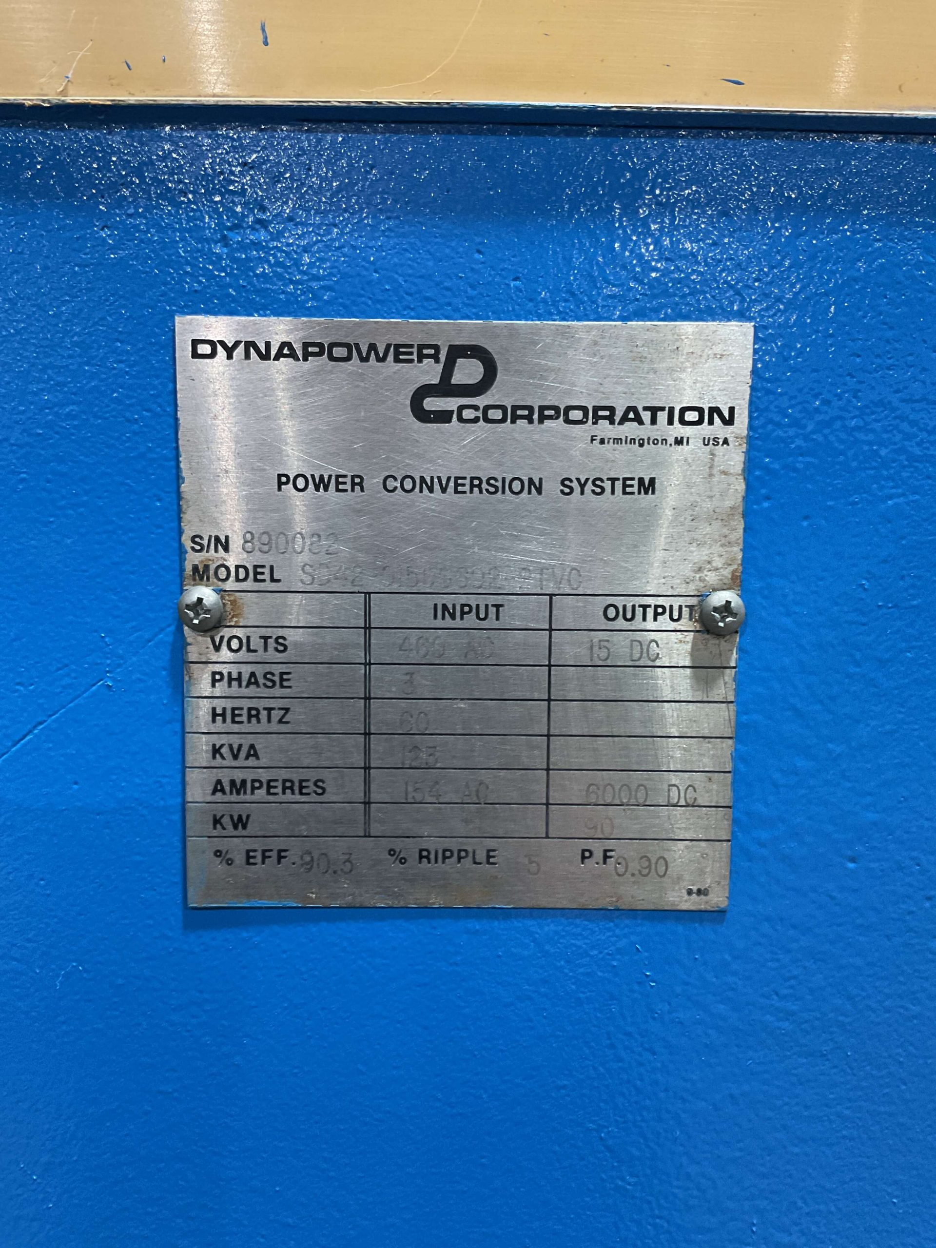 6000 Amp Dynapower 15 Volt Rectifier R3360