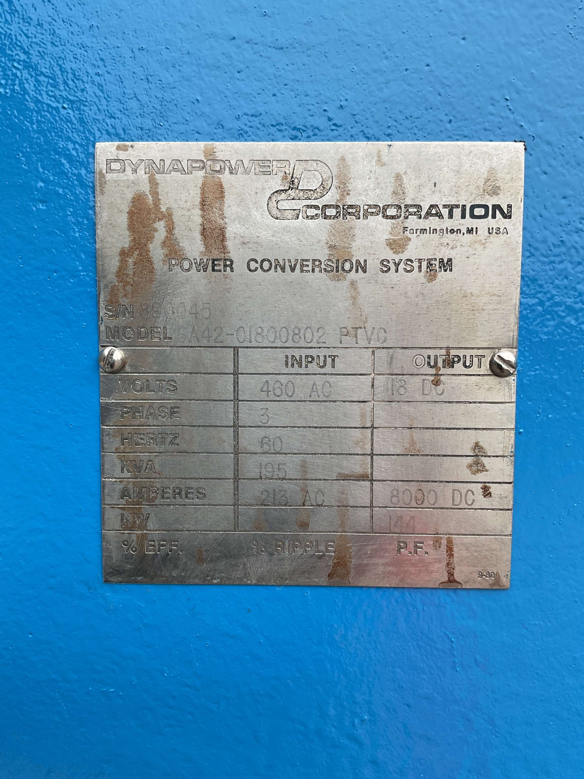 8000 Amp Dynapower 18 Volt Rectifier R3364 | Ronatec