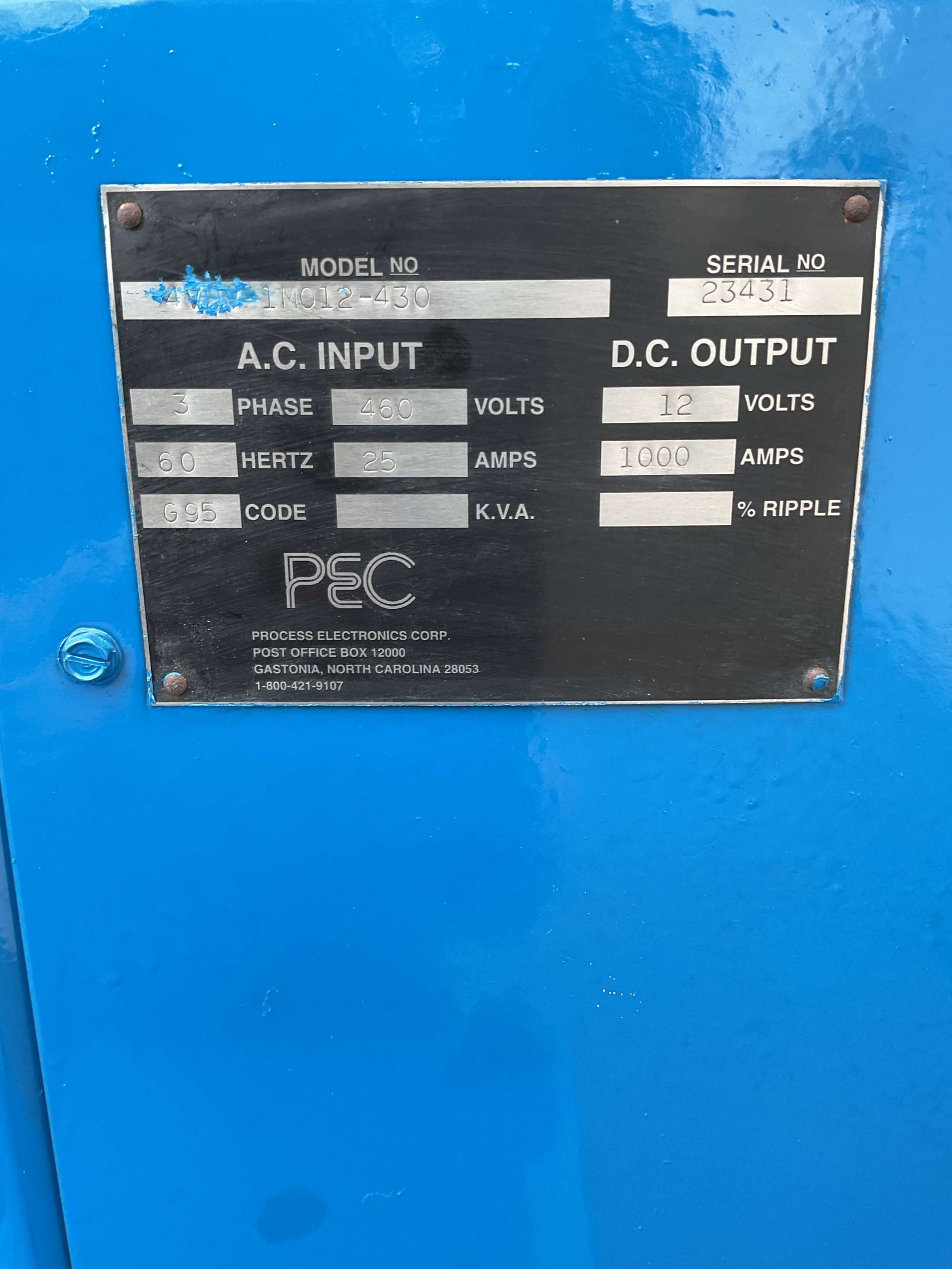 1000 Amp SASSC 12 Volt Rectifier R3409 - Lanco Corporation | Used Industrial Equipment