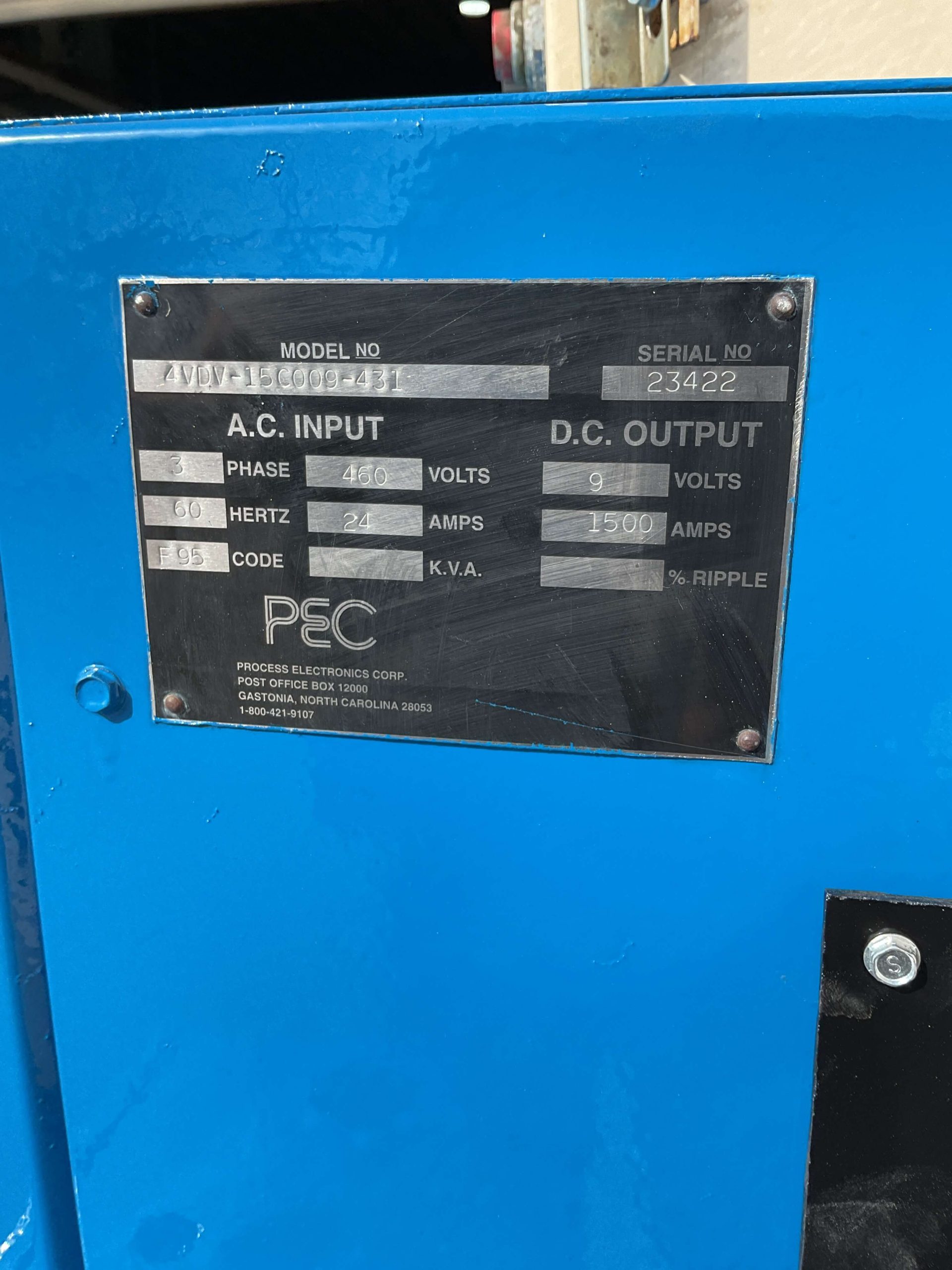 1500 Amp PEC 9 Volt Rectifier R3421