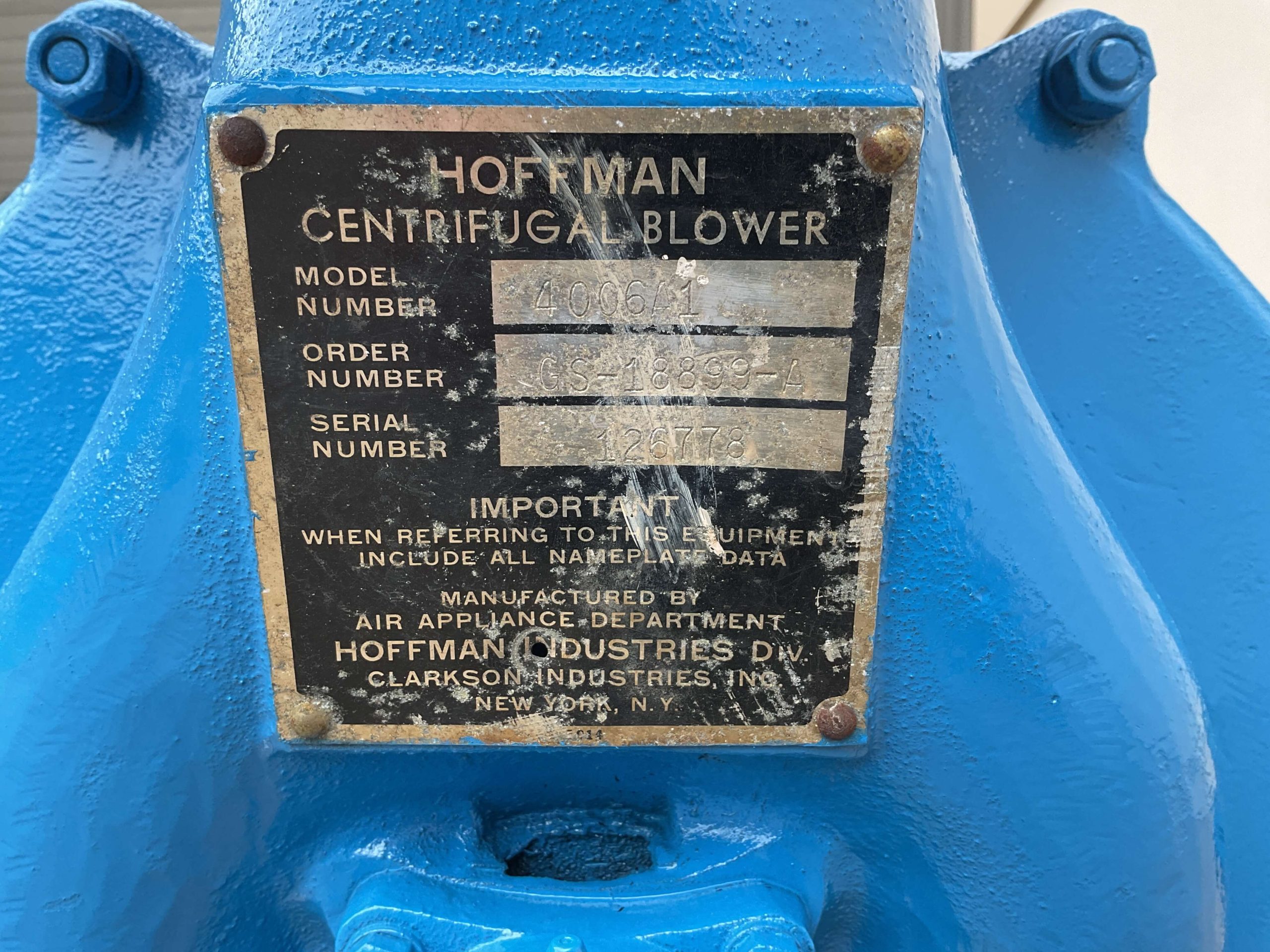 Hoffman 2 HP Steel Agitation Blower AA2259 - Lanco Corporation | Used ...
