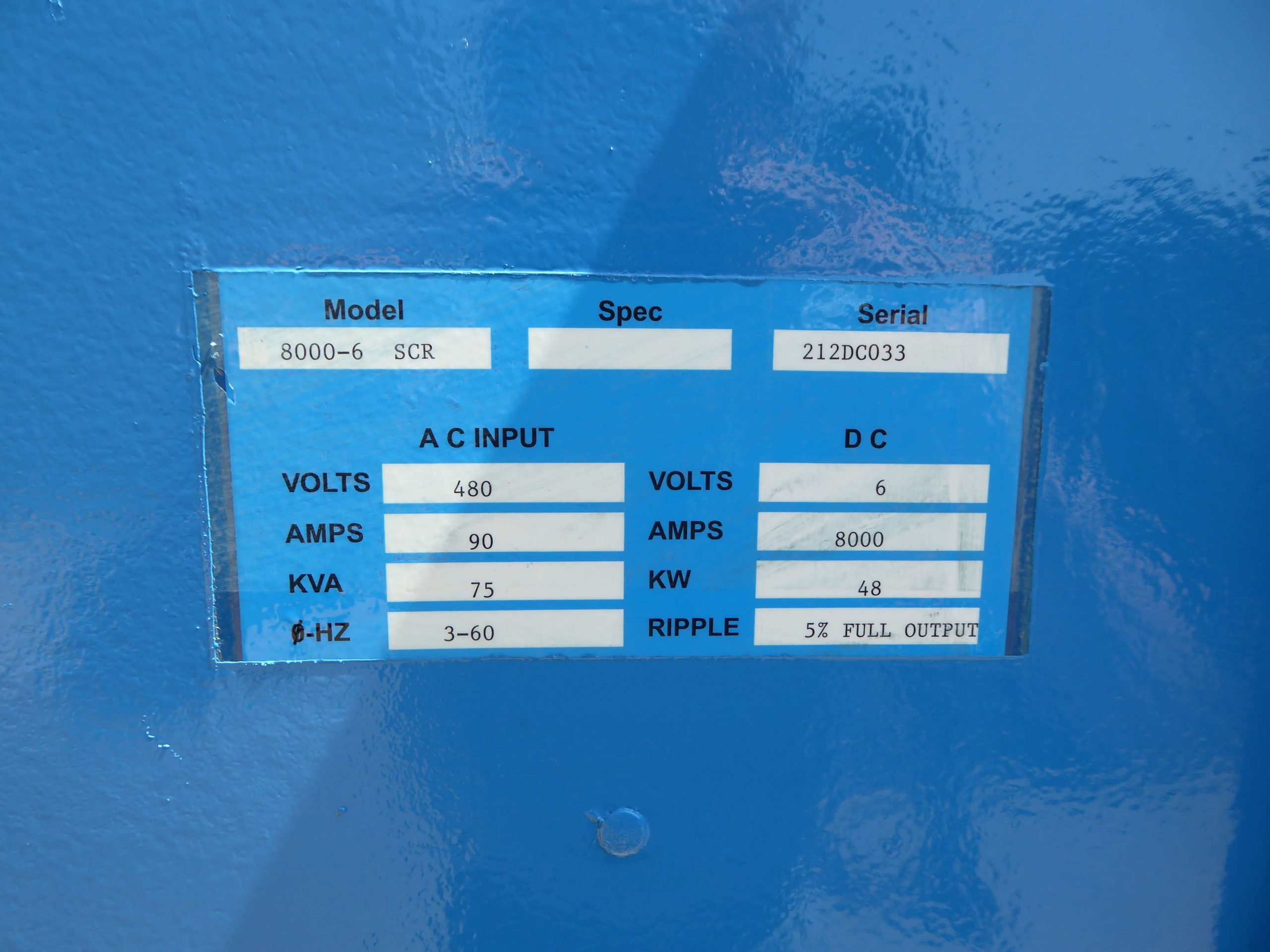 8000 Amp DC Systems 6 Volt Rectifier R3375 - Lanco Corporation | Used ...