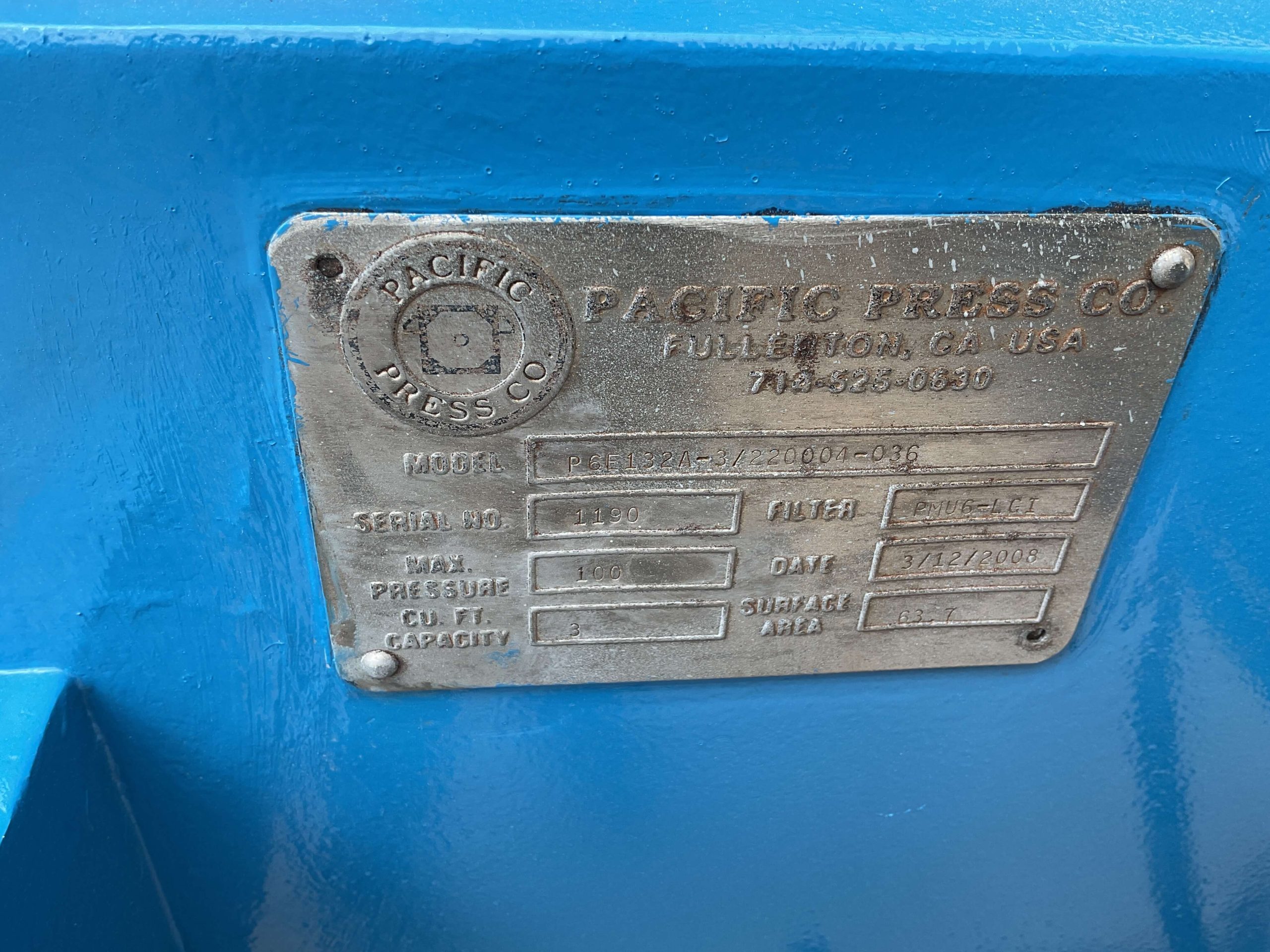 Pacific Press 4 Cu' Air/Hydraulic Filter Press FP2617 - Lanco ...