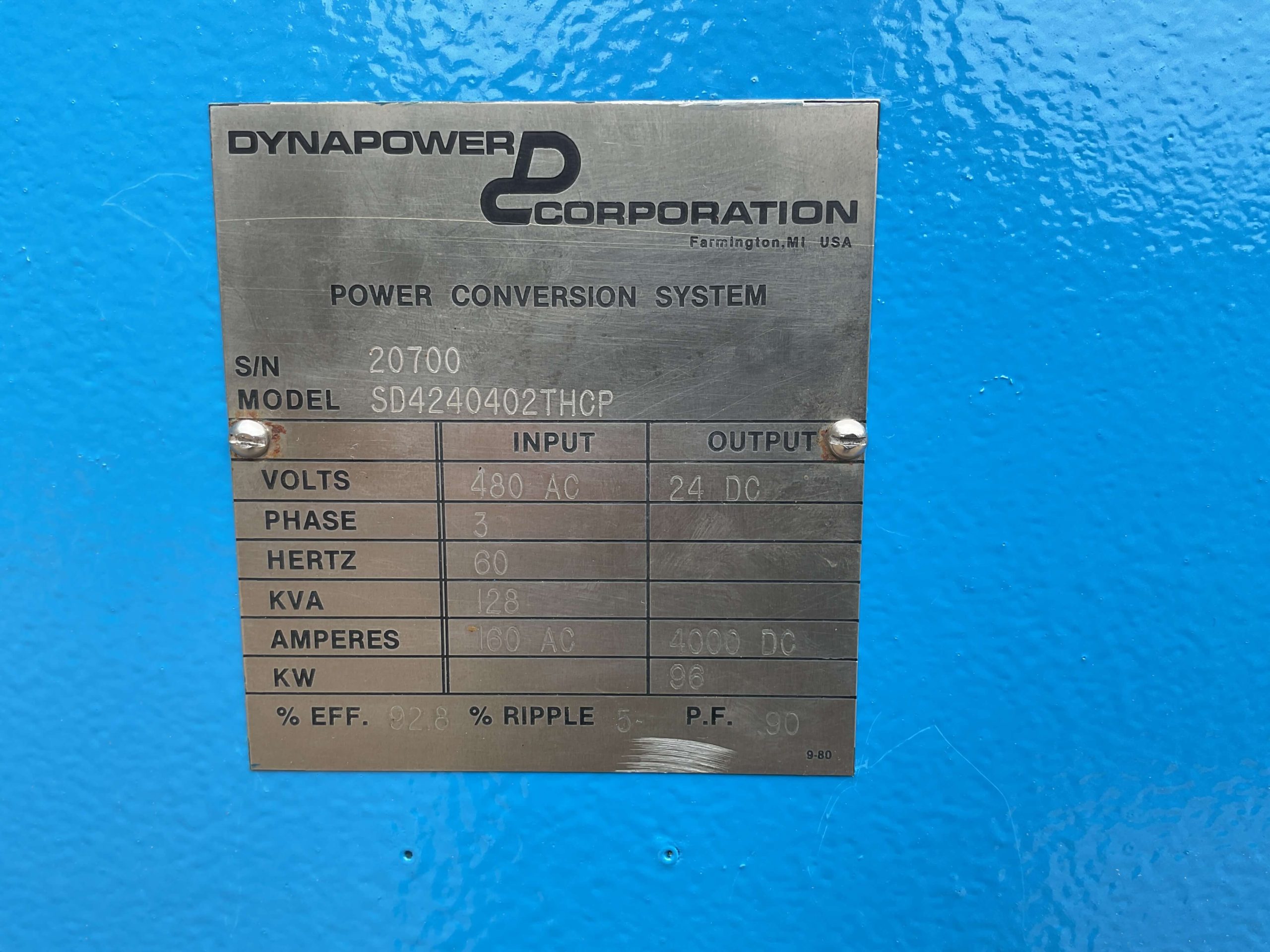 4000 Amp Dynapower 24 Volt Rectifier R3342 - Lanco Corporation | Used ...