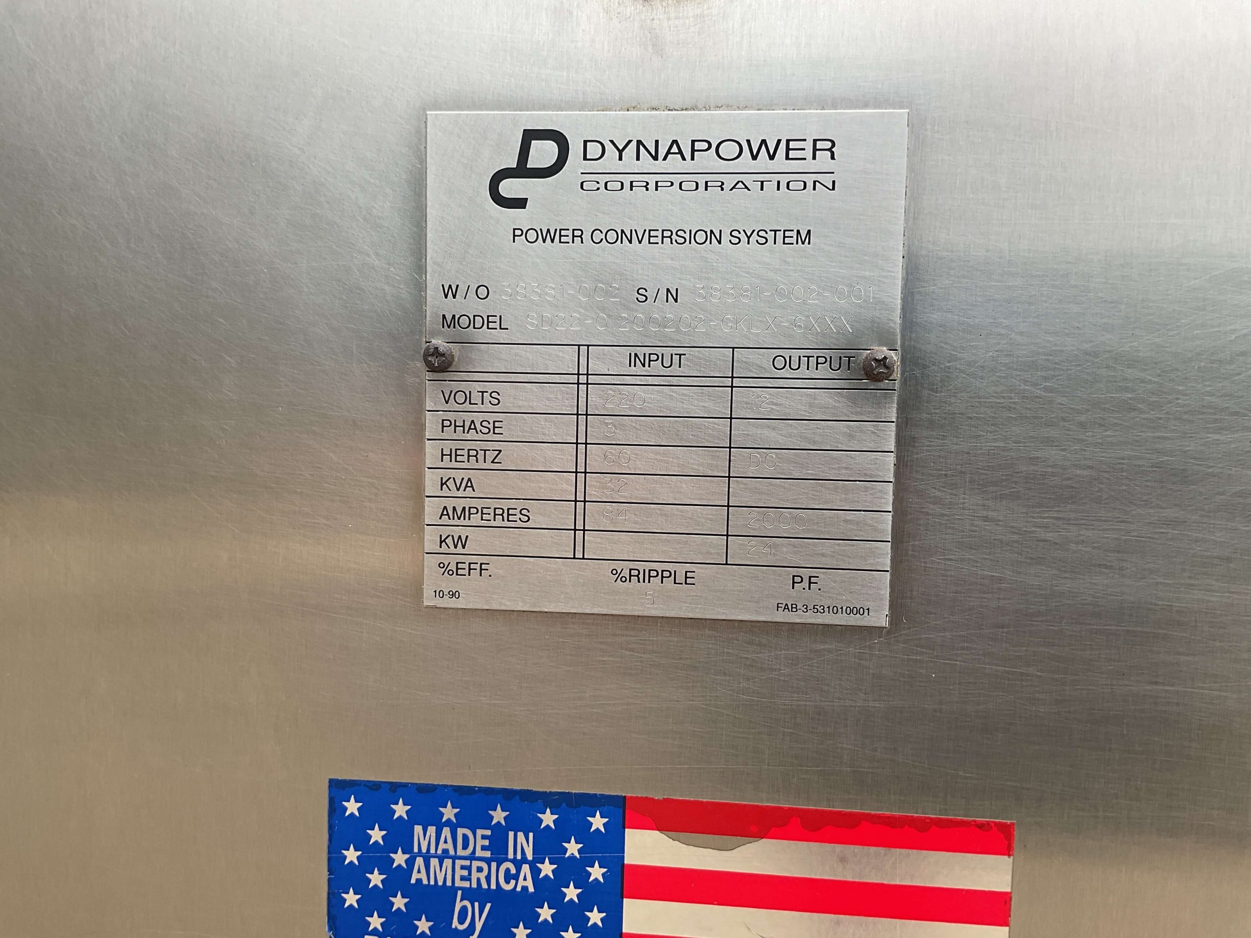 2000 Amp Dynapower 12 Volt Rectifier R3476 - Lanco Corporation | Used ...
