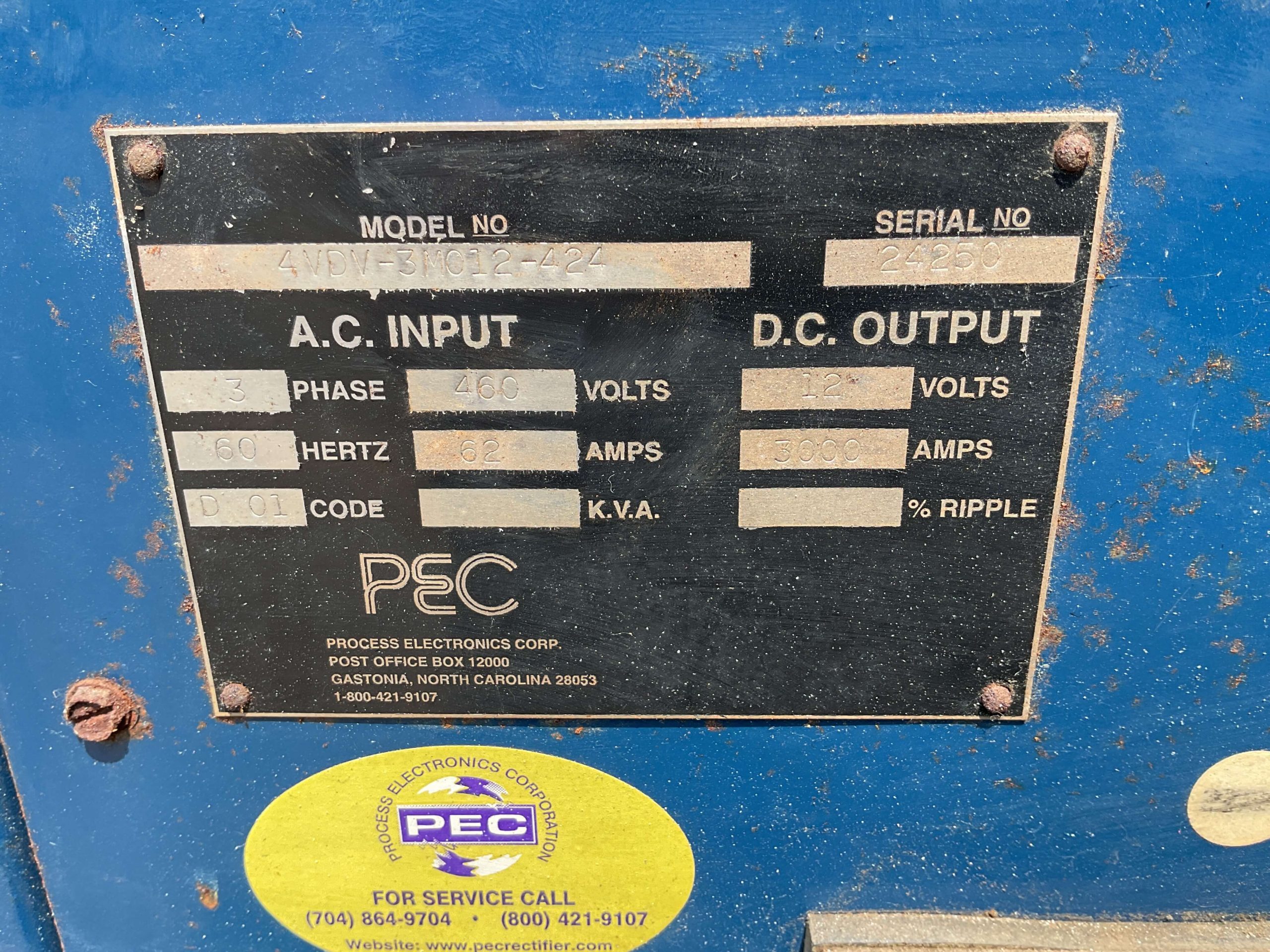 3000 Amp SASSC 12 Volt Rectifier R3521 - Lanco Corporation | Used ...