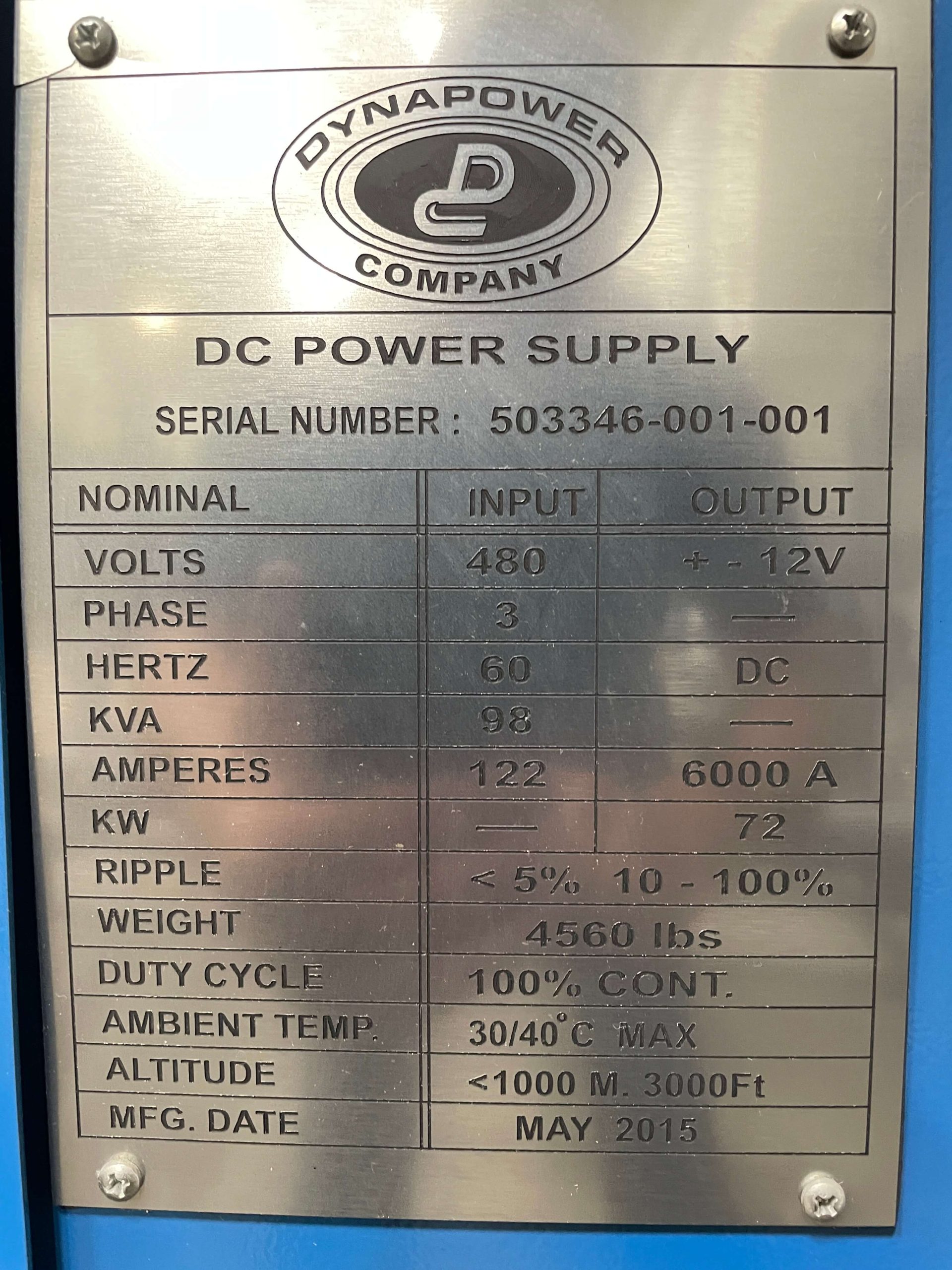 6000 Amp Dynapower 12 Volt Rectifier R3530CN - Lanco Corporation | Used ...