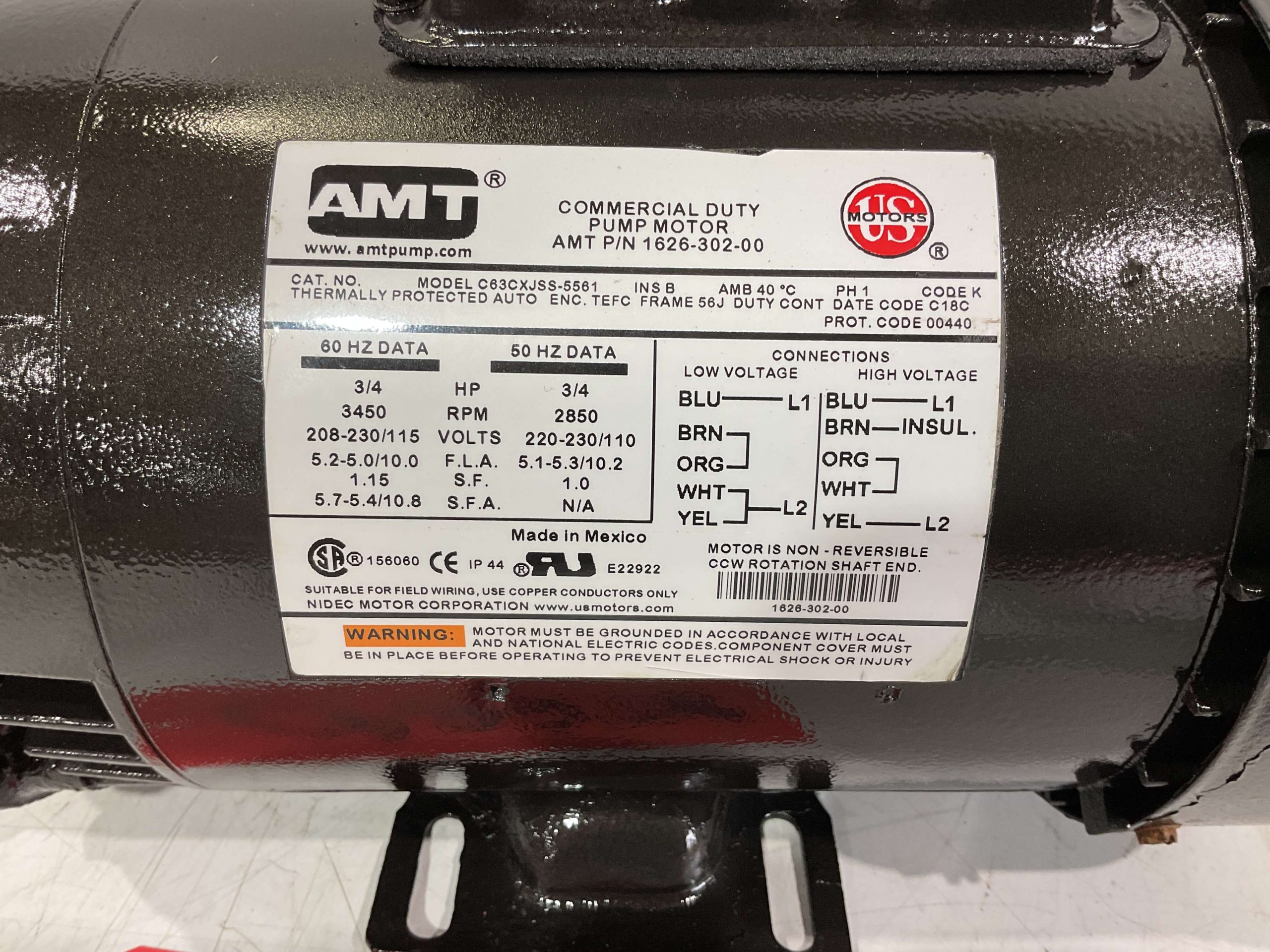 AMT .75 HP 1.25" Inlet .75" Outlet Centrifugal Pump CP2378 - Lanco ...